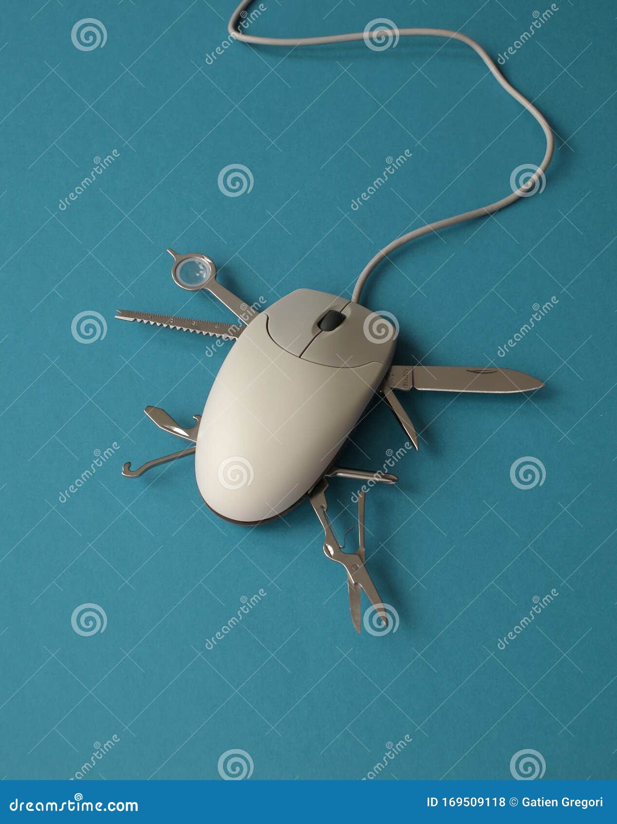 Computer Mouse Turned into Swiss Army Knife Stock Photo - Image of blue ...