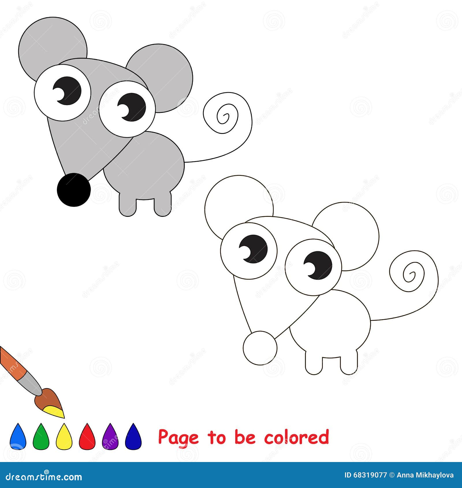 Mouse in Vector Cartoon To Be Colored. Stock Vector - Illustration of ...