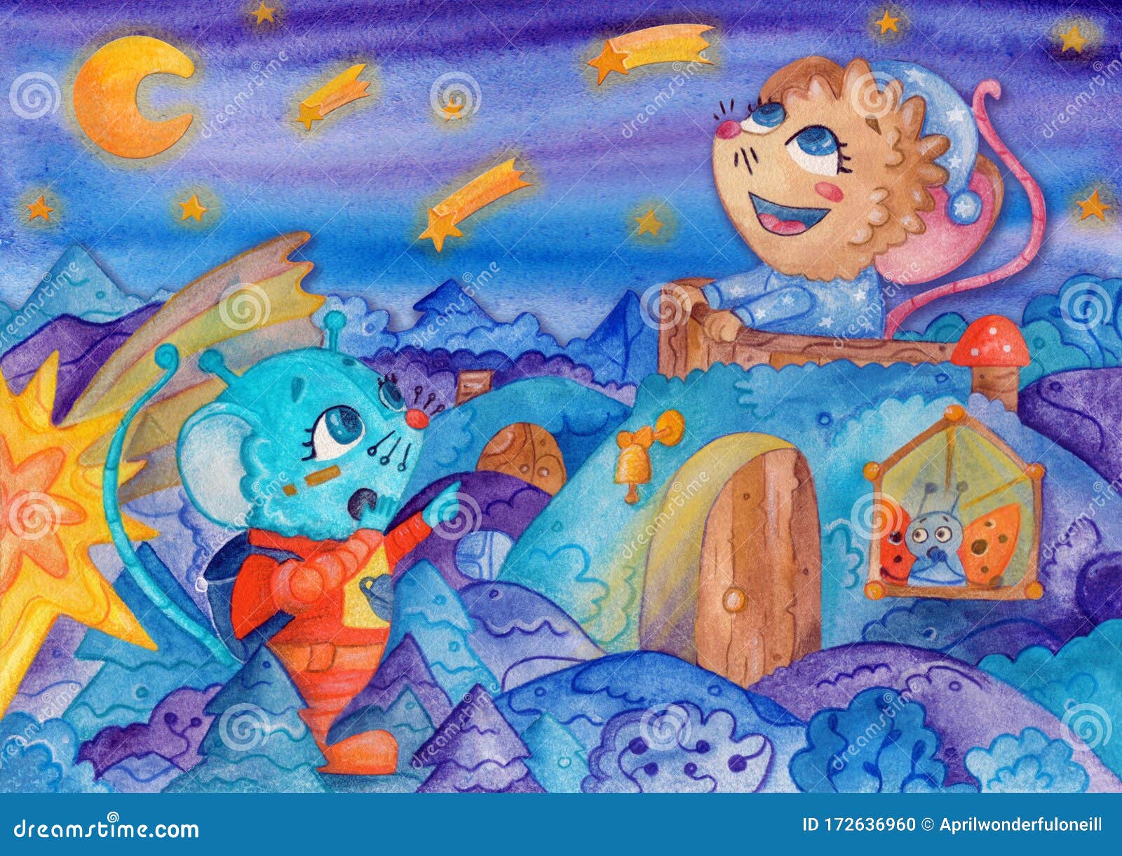 Starfall. Night Sky. Stars In The Night Sky. Tree Silhouette. Stock ...