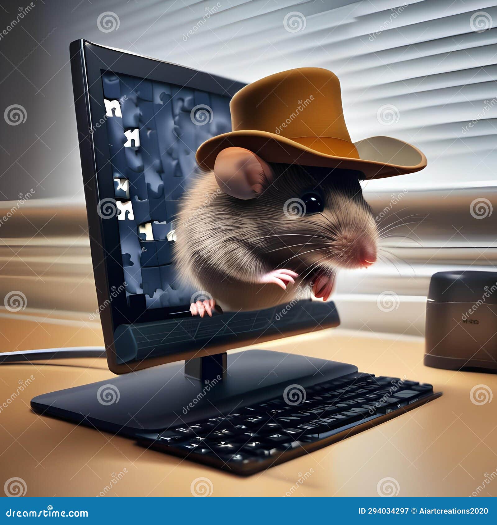 A Mouse Wearing a Detective Hat and Analyzing a Digital Puzzle on a ...
