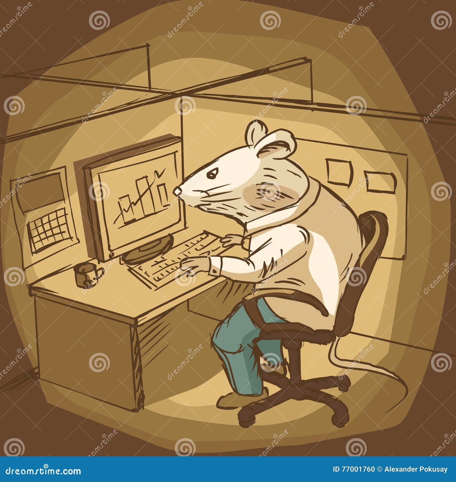 Mouse Work at Office Cartoon Vector Illustration Stock Vector ...