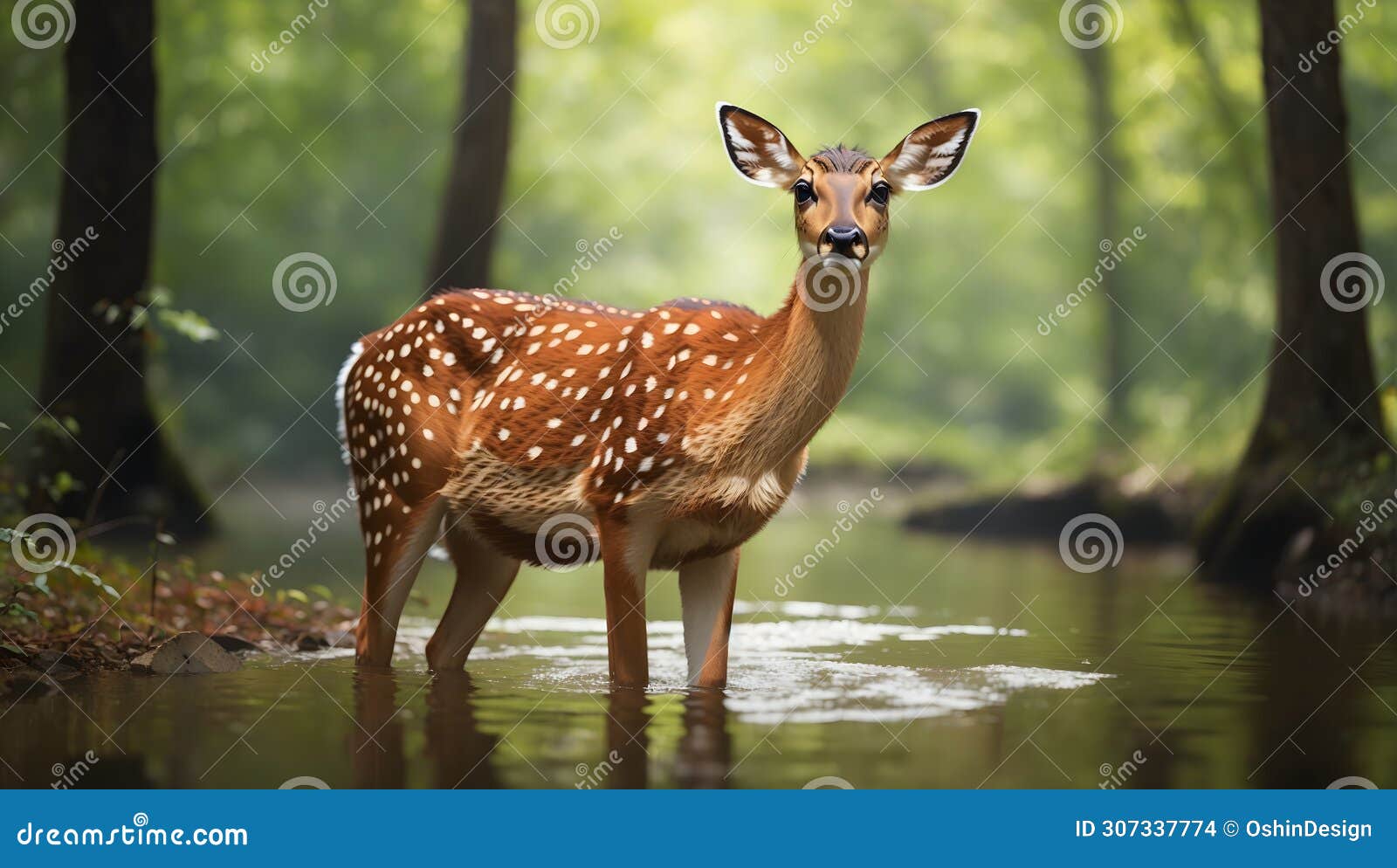 A Mousedeer in Forest and Standing in the Water Stock Illustration ...