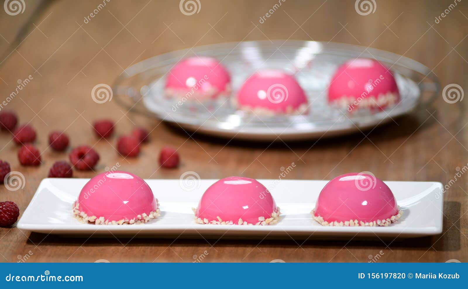 Mousse Cake with Pink Mirror Glaze. Raspberry Mousse Cakes Stock Photo ...