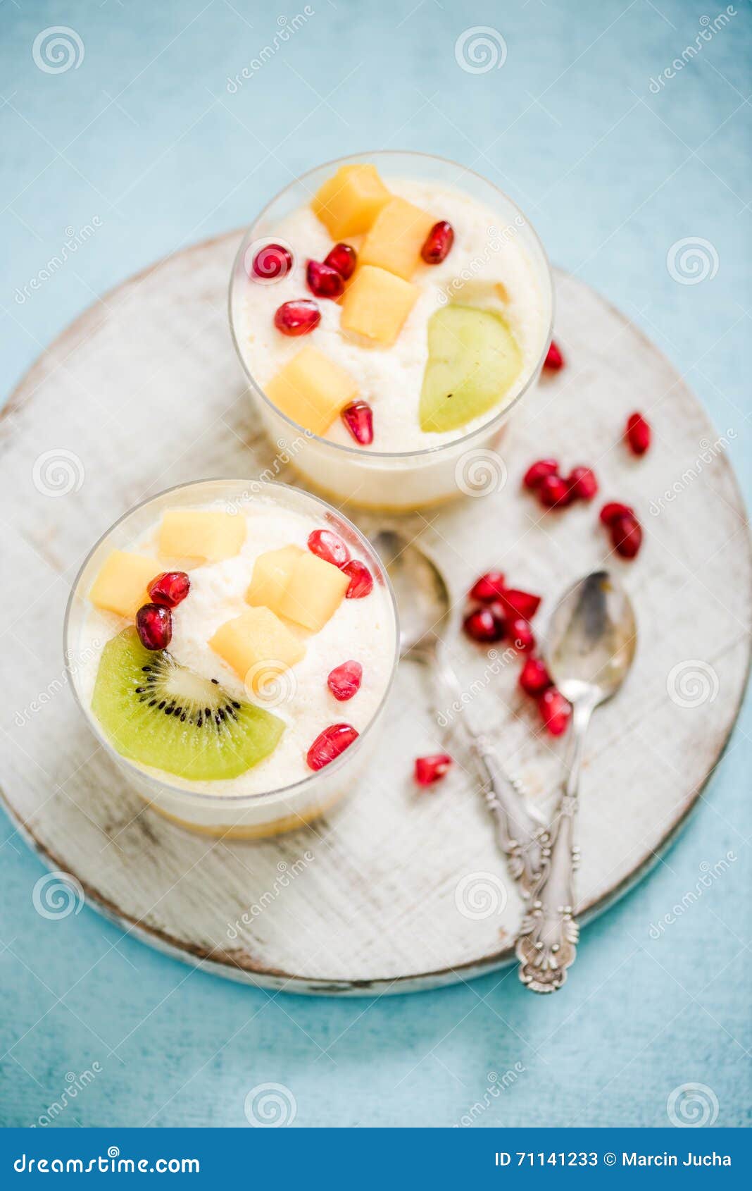 Mousse with Cream and Fresh Tropical Fruit Stock Image - Image of ...