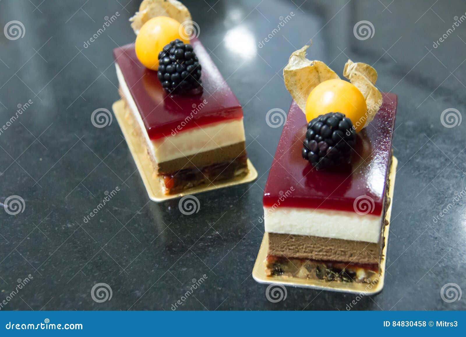 Mousse Layer Cheese Cake on a Table Stock Photo - Image of fruit ...