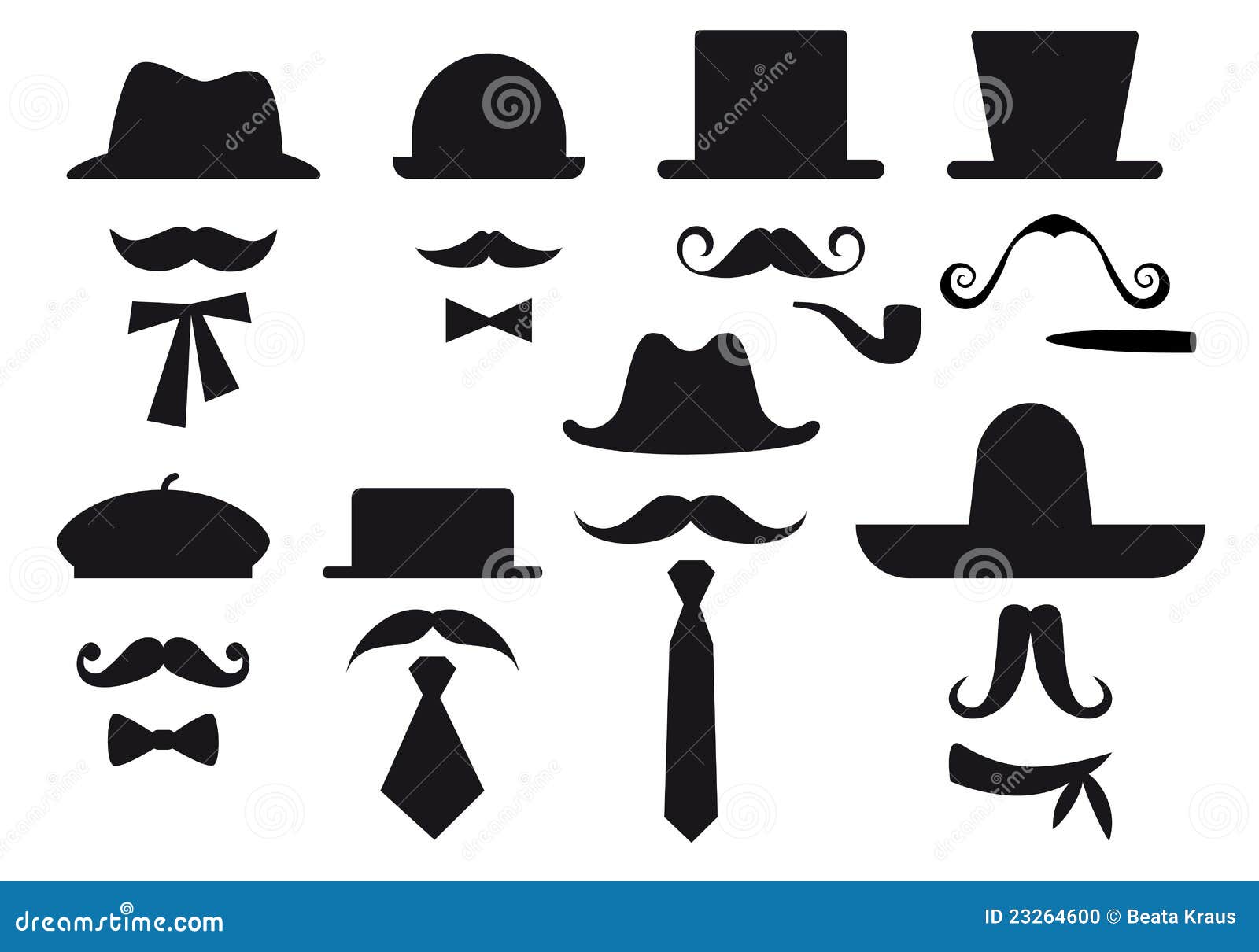 Moustache and Hats, Vector Set Stock Vector - Illustration of scarf ...
