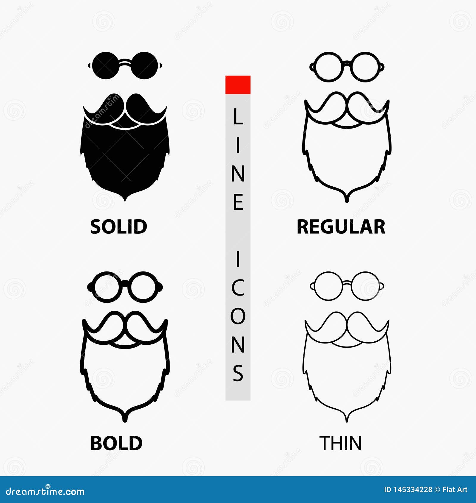 Moustache, Hipster, Movember, Beared, Men Icon in Thin, Regular, Bold ...