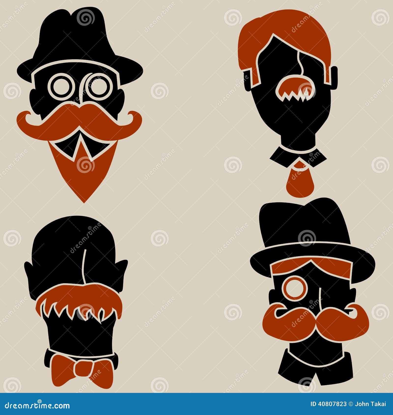 Abstract Mustache Illustrated With Twin Leaf Shape. Facial Expressions ...