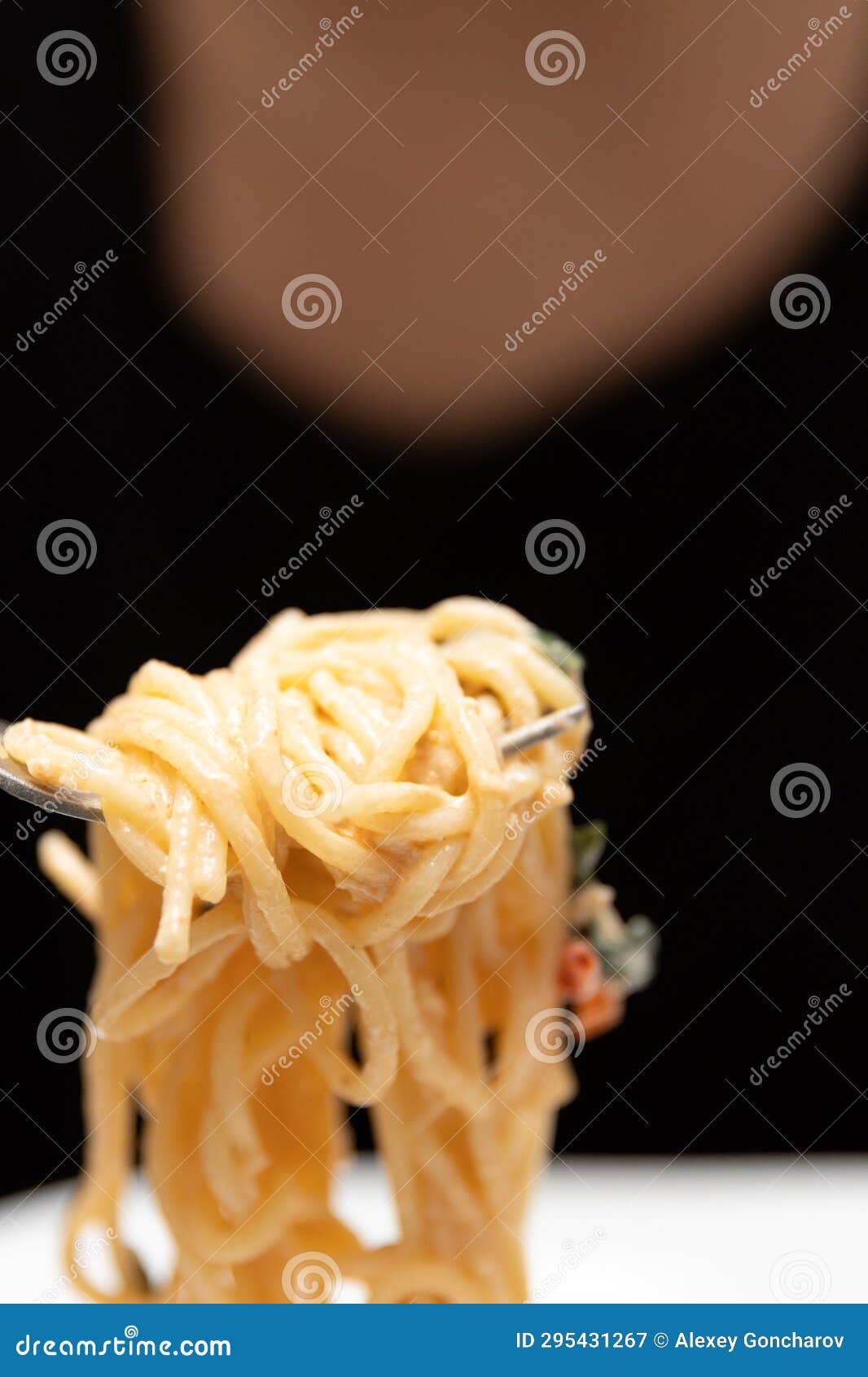 Mouth Eats Spaghetti. Close-up Shot of the Eating Process Stock Image ...