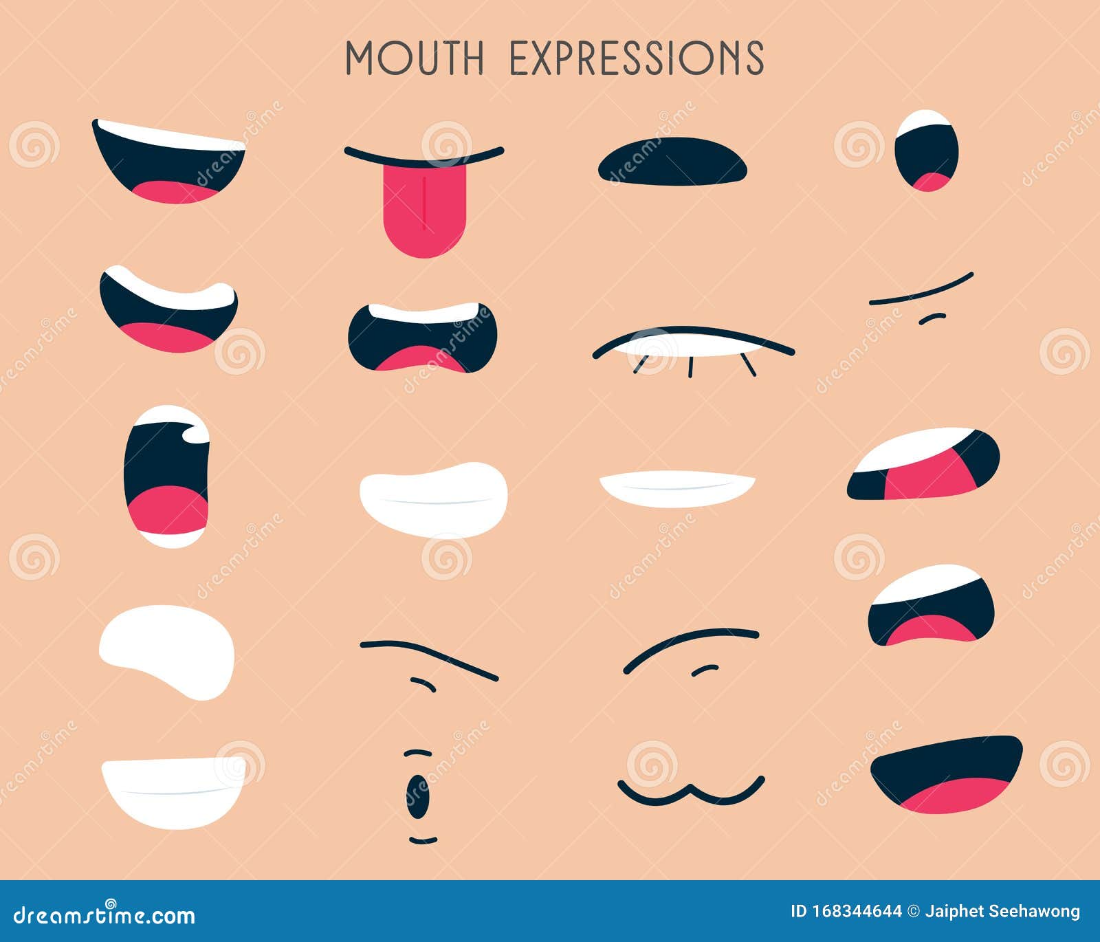 Mouth Expressions Set stock vector. Illustration of movement - 168344644