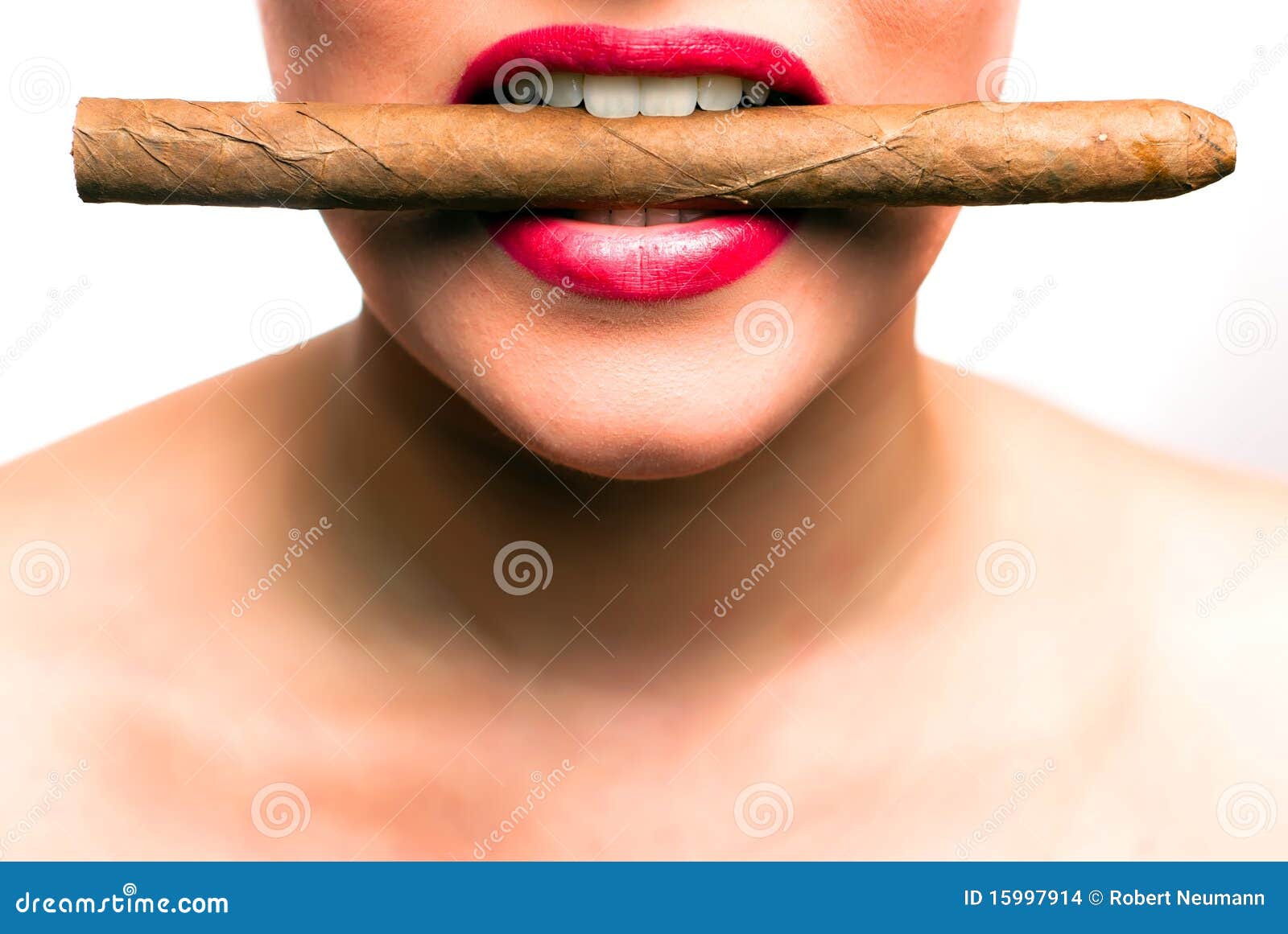 Mouth with Red Lips Biting in a Cigar Stock Photo - Image of health ...