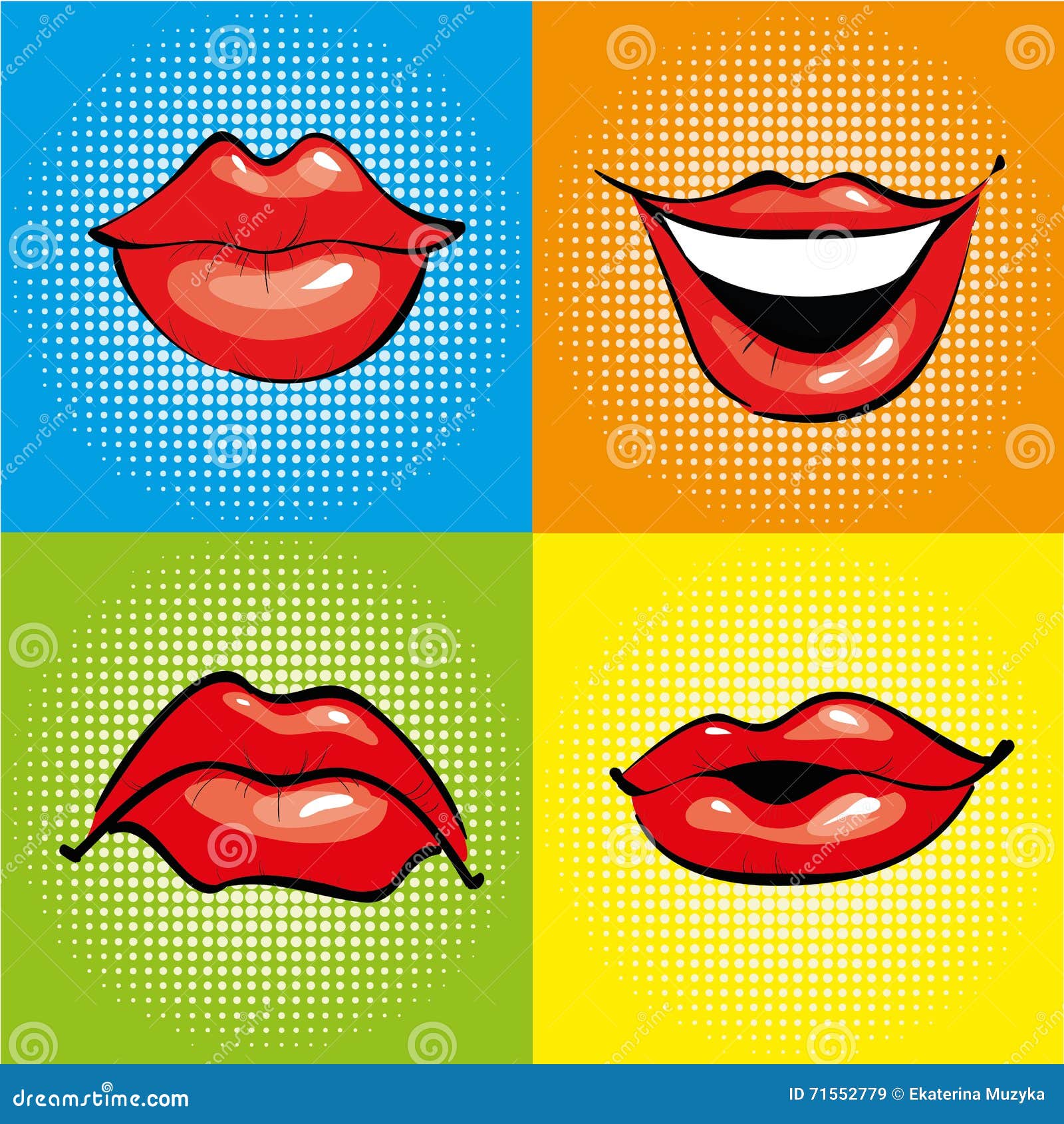 Mouth with Red Lips in Retro Pop Art Style. Vector Illustration and ...