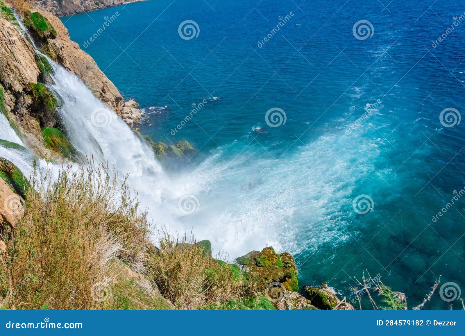 Mouth of the River and a Powerful Waterfall in the Mediterranean Sea ...