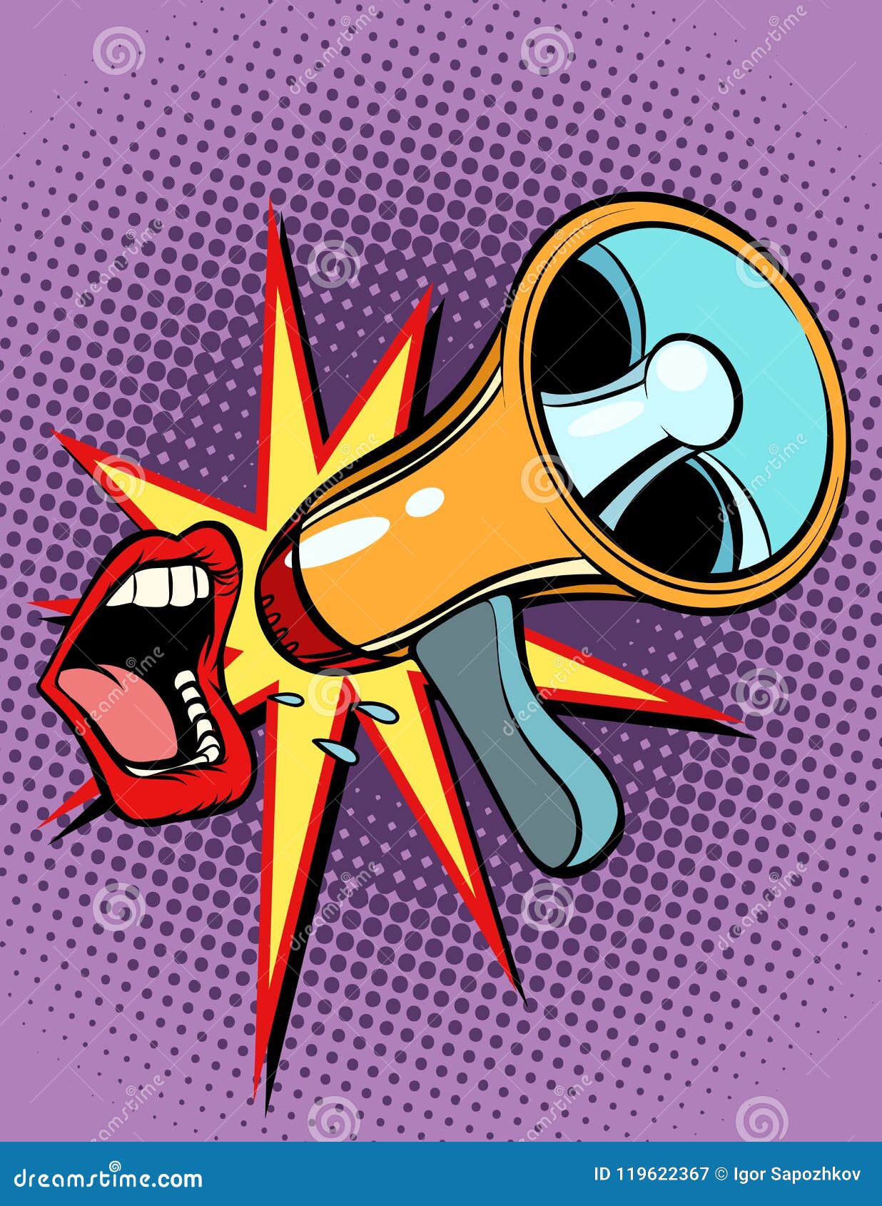 Mouth Screaming Into A Megaphone Pop Art Background Vector