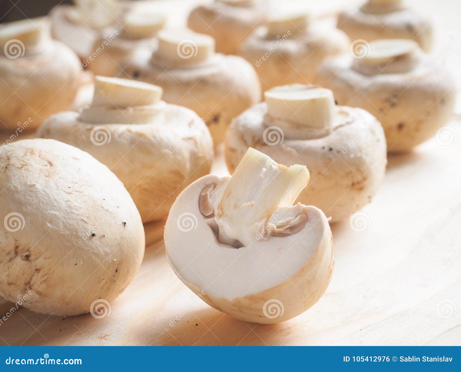 Mouth-watering Mushrooms. Mushrooms Cut in Half. Stock Photo - Image of ...