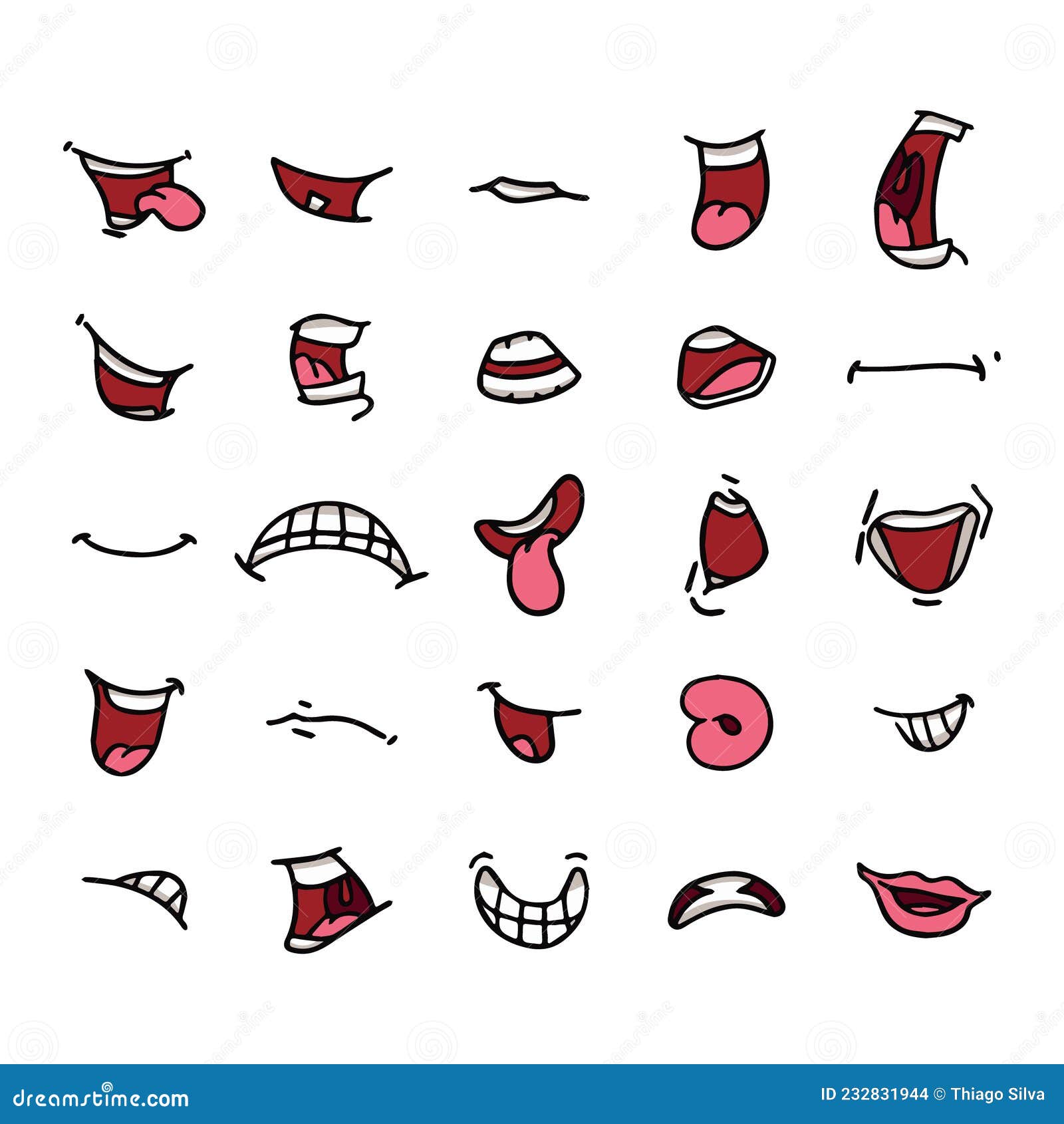 Mouths Vector Set in Different Positions. Stock Vector - Illustration ...