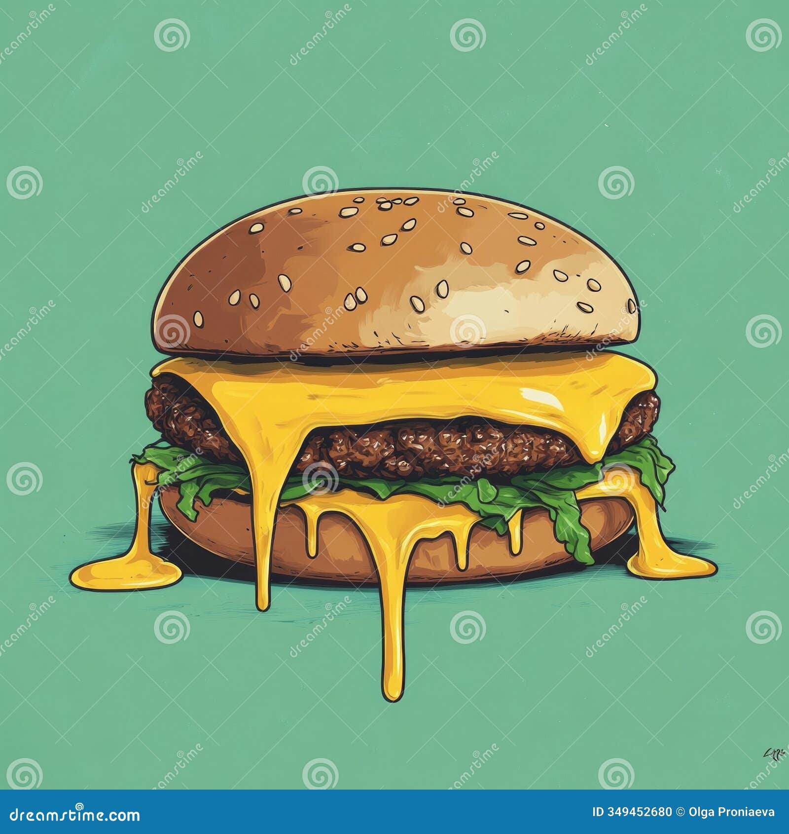 Mouthwatering Cheeseburger with Melting Cheese on a Green Background ...