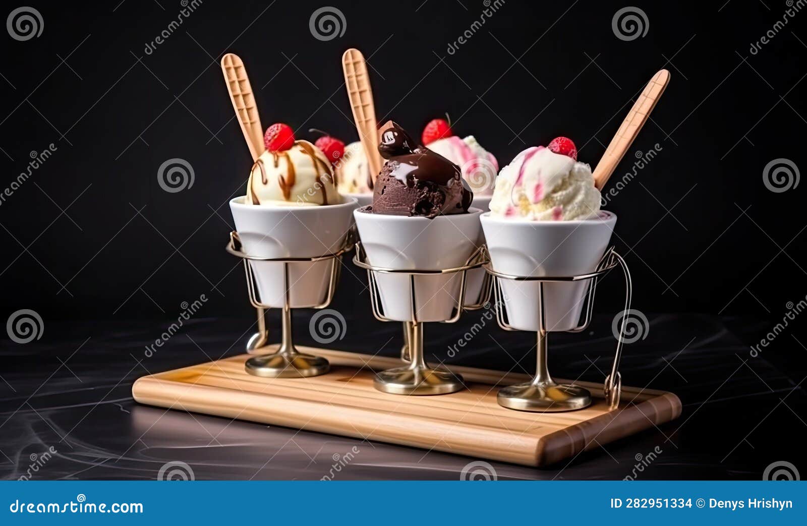 Mouthwatering Triple Scoop Ice Cream Sundae Creating Using Generative ...
