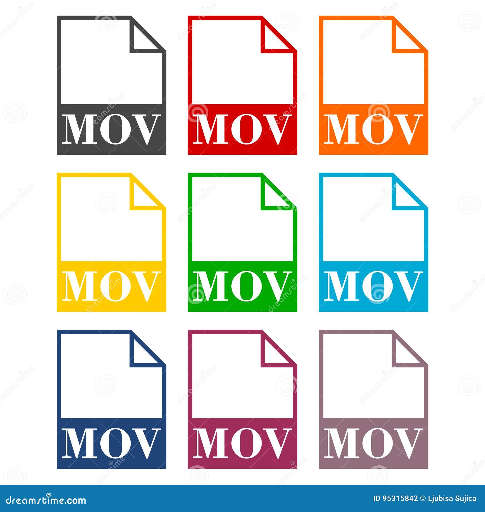 MOV file icons set stock vector. Illustration of icon - 95315842