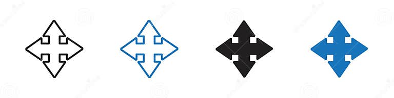 Move Arrow Icon Linear Graphics Set Vector in Black Stock Illustration ...