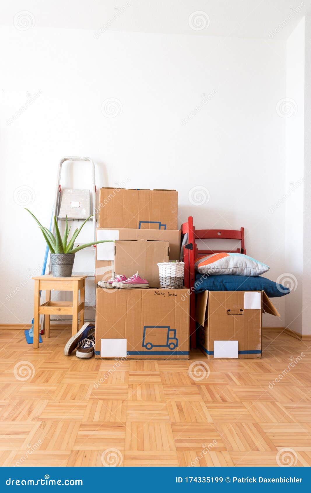 Move. Cardboard Boxes, Cleaning Things and Stuff for Moving into a New ...