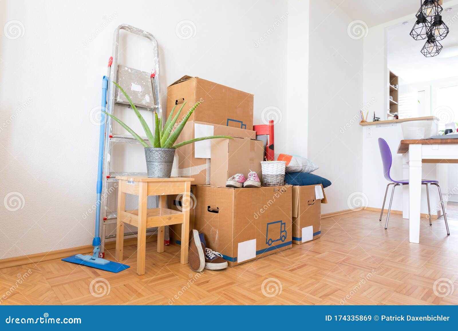 Move. Cardboard Boxes, Cleaning Things and Stuff for Moving into a New ...