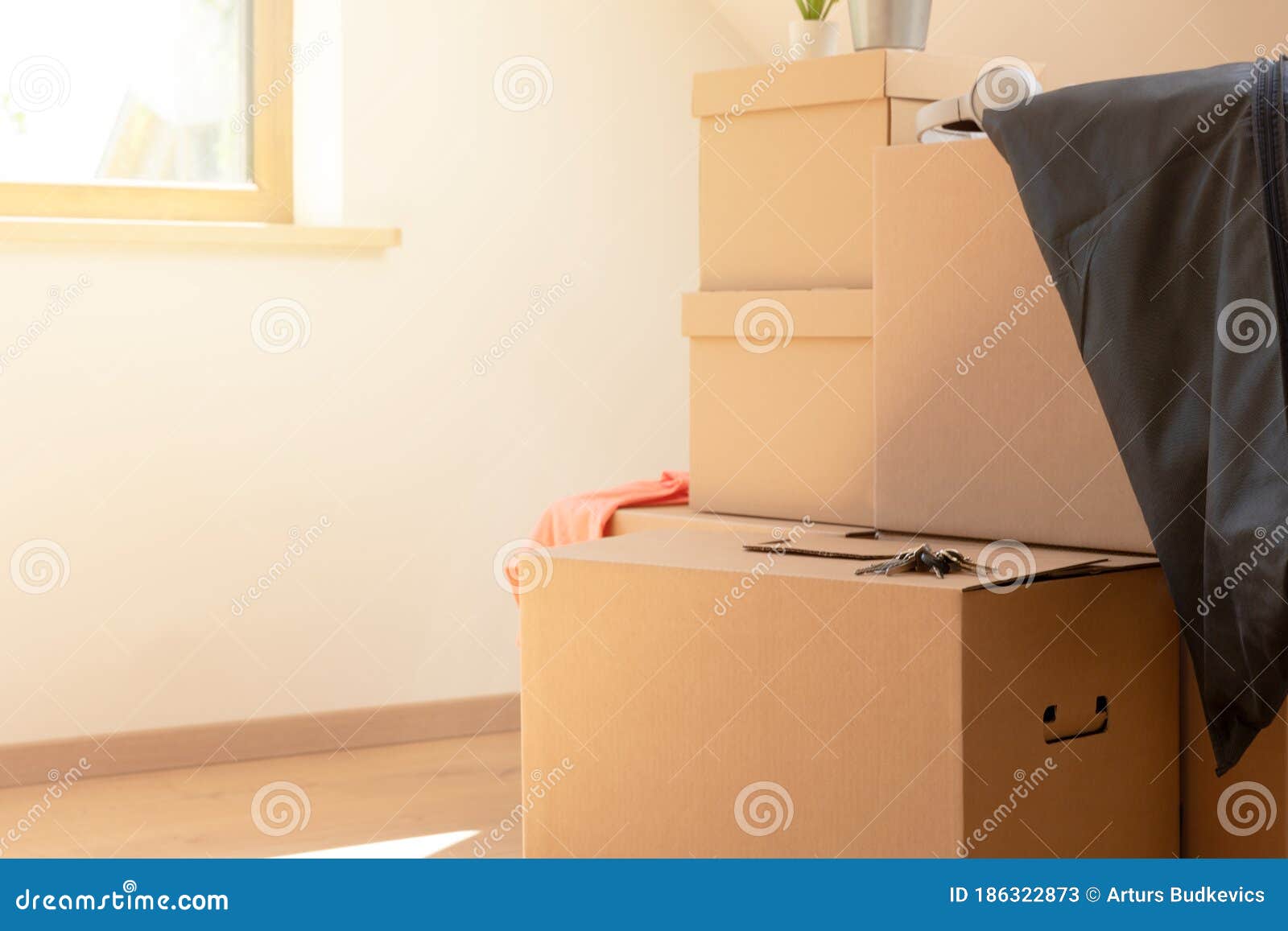 Move. Cardboard Boxes for Moving into a New, Clean Home Stock Image ...