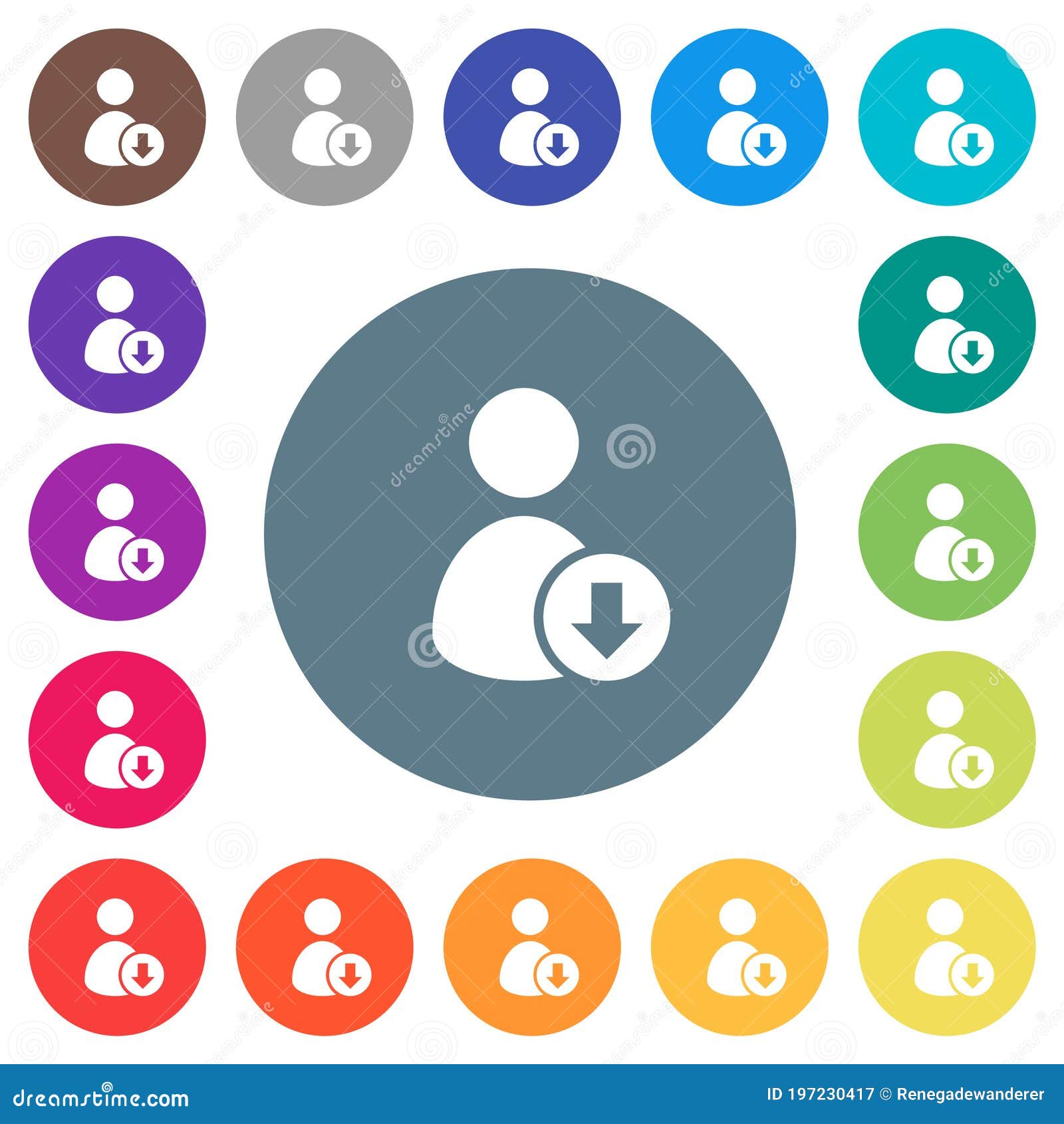 Move Down User Flat White Icons on Round Color Backgrounds Stock Vector ...