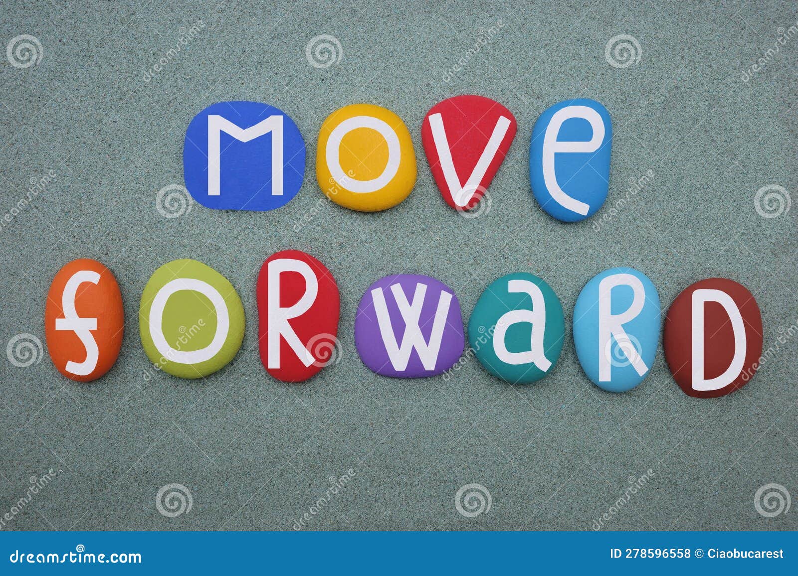 Move Forward, Creative Slogan Composed with Stone Letters Over Green ...