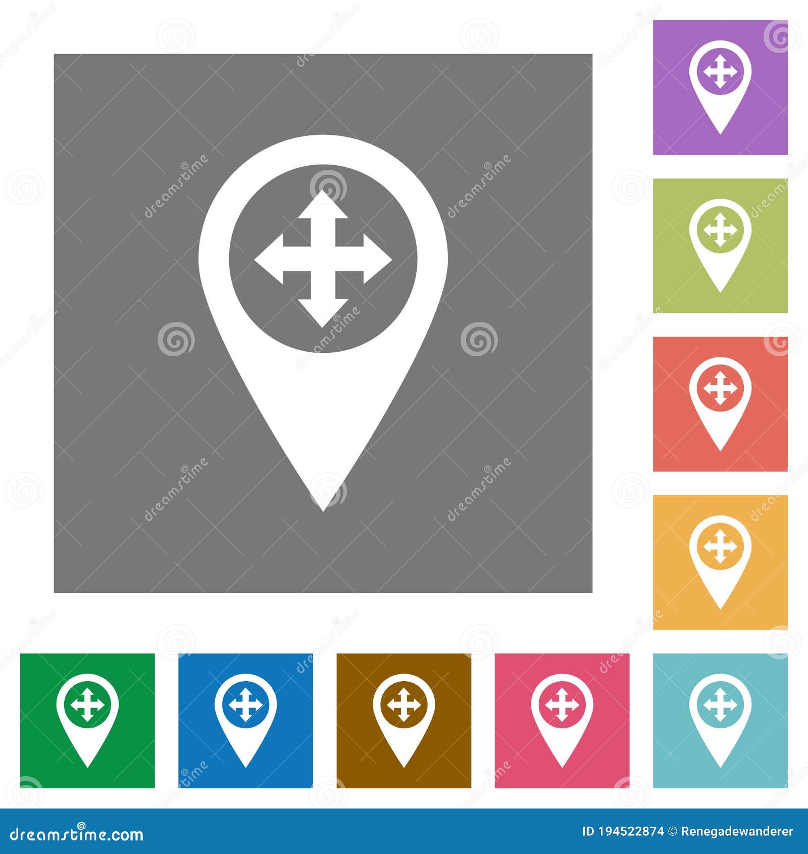 Move GPS Map Location Square Flat Icons Stock Vector - Illustration of ...
