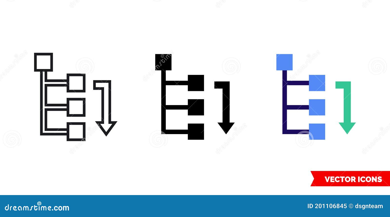 Move Node Down Icon of 3 Types Color, Black and White, Outline ...