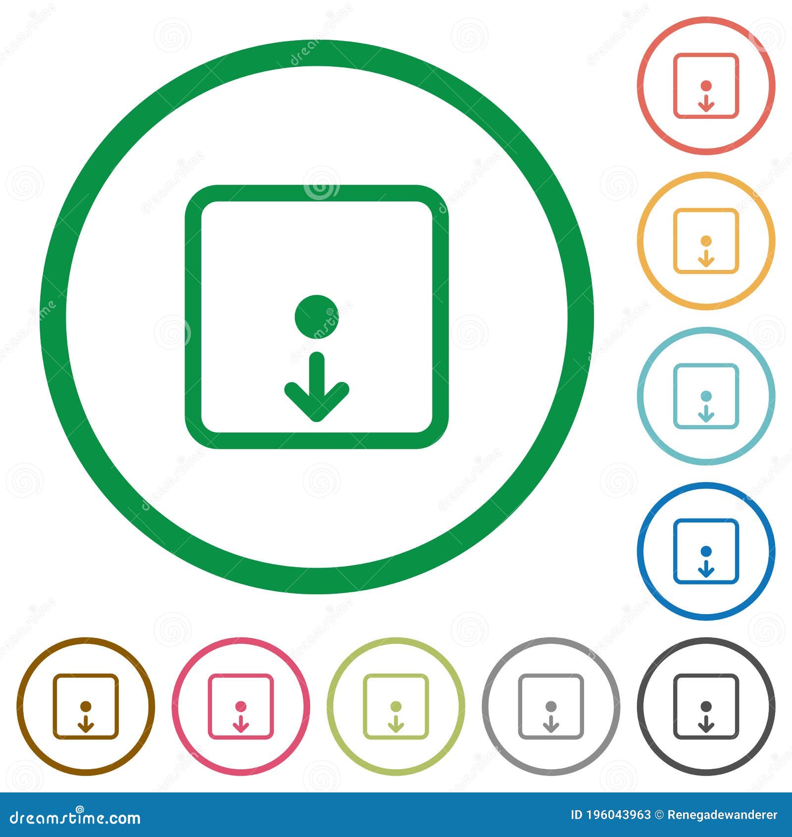 Move Object Down Flat Icons with Outlines Stock Vector - Illustration ...