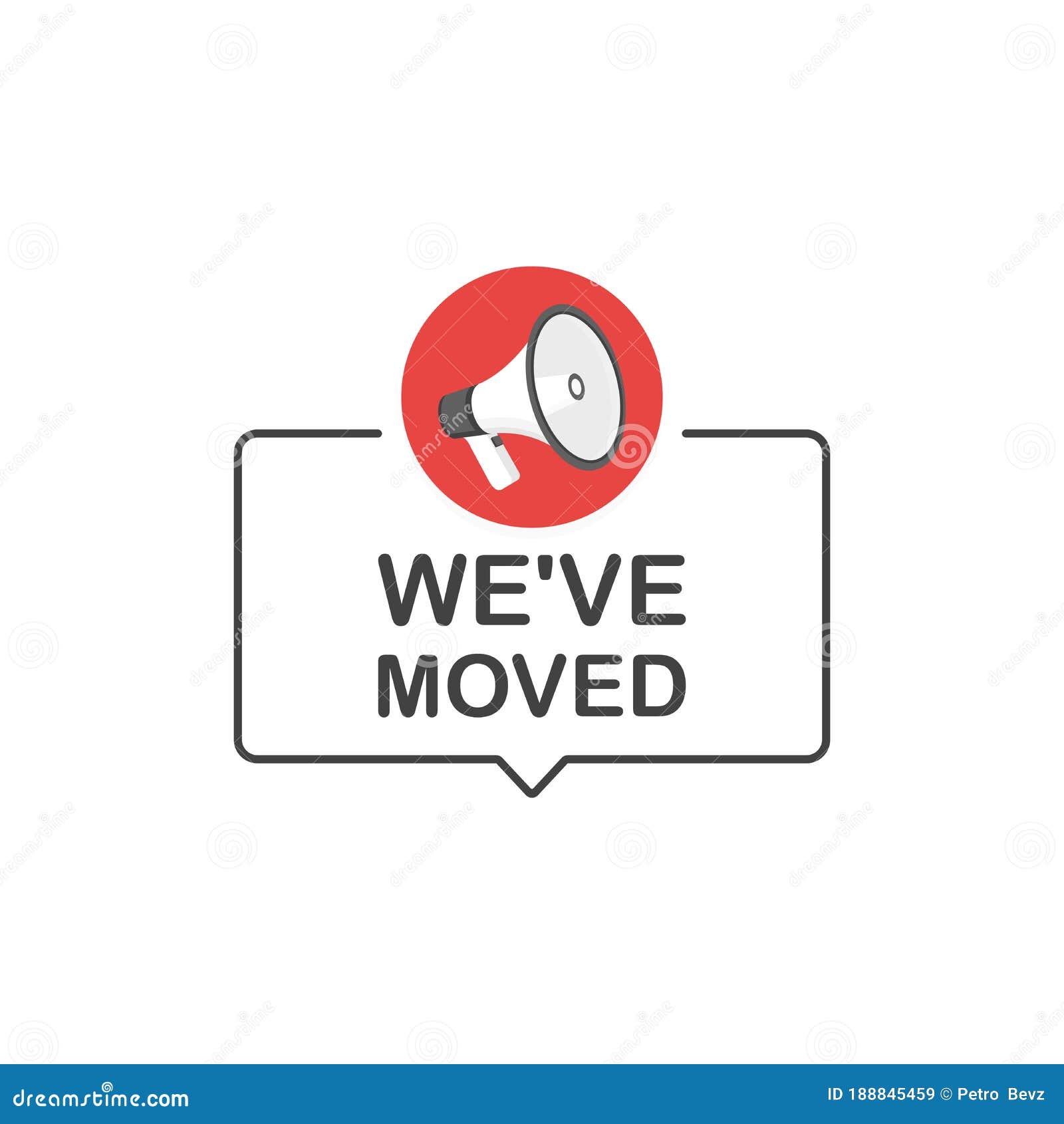 We Moved Sign with Pin and Megaphone. Flat Cartoon Style Stock ...