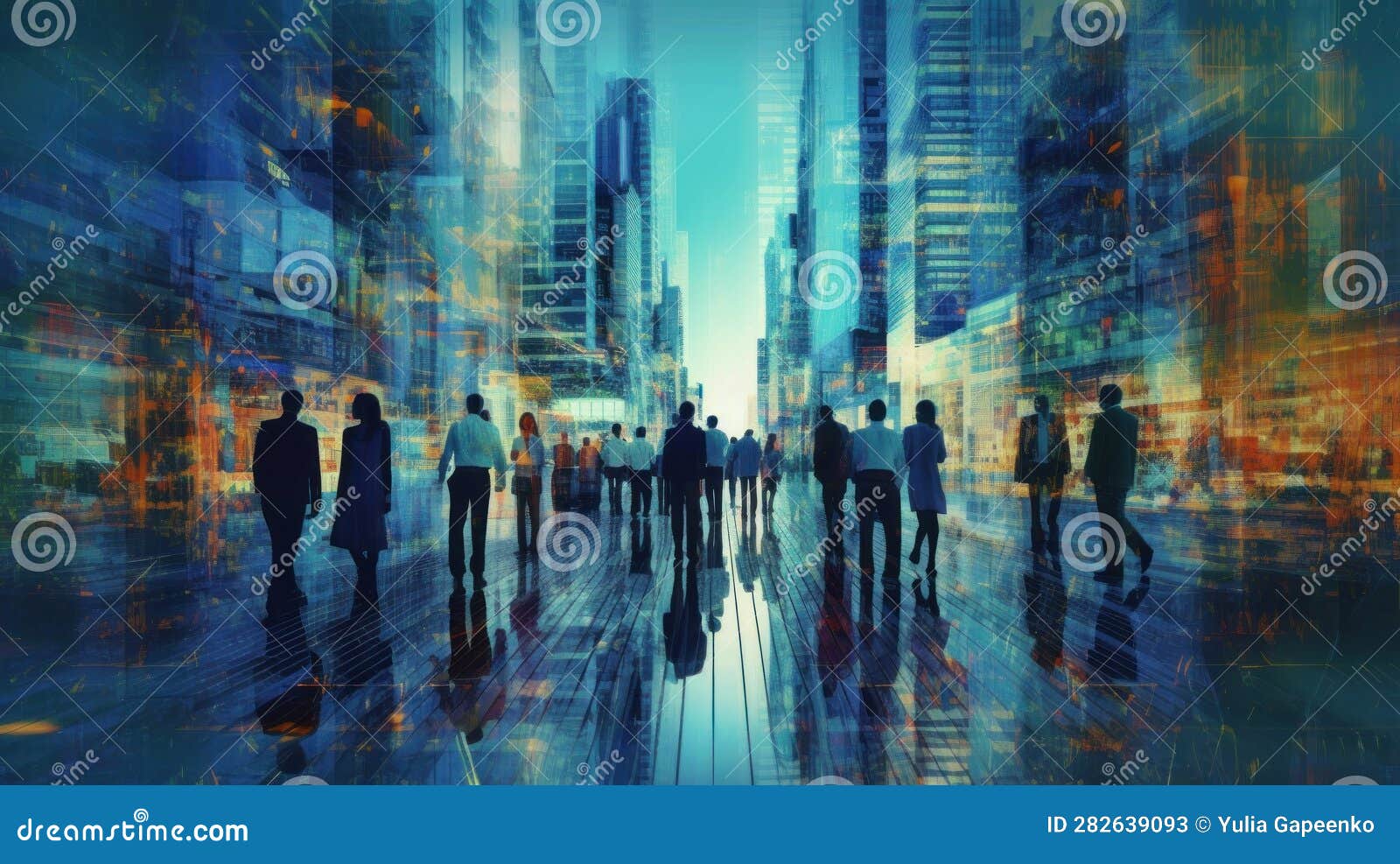 Movement and Activity Merging Together in a Striking Way. Illustration ...