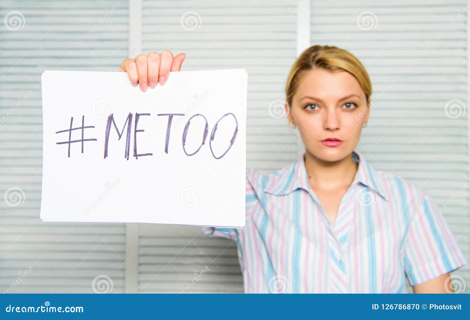 Movement Against Sexual Harassment Woman Sad Face Hold Poster Hashtag
