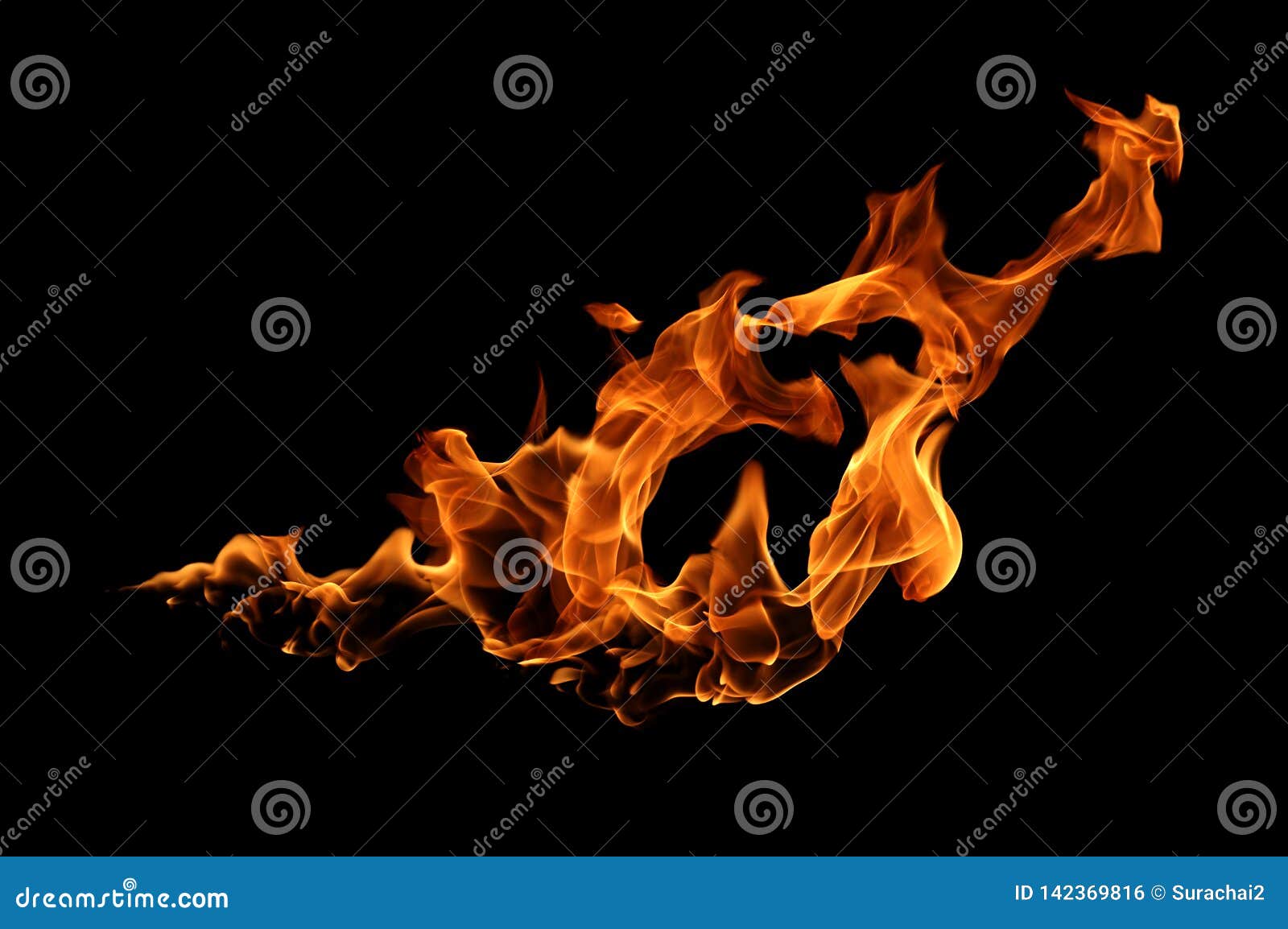 Movement of Fire Flames Isolated on Black Background Stock Photo ...