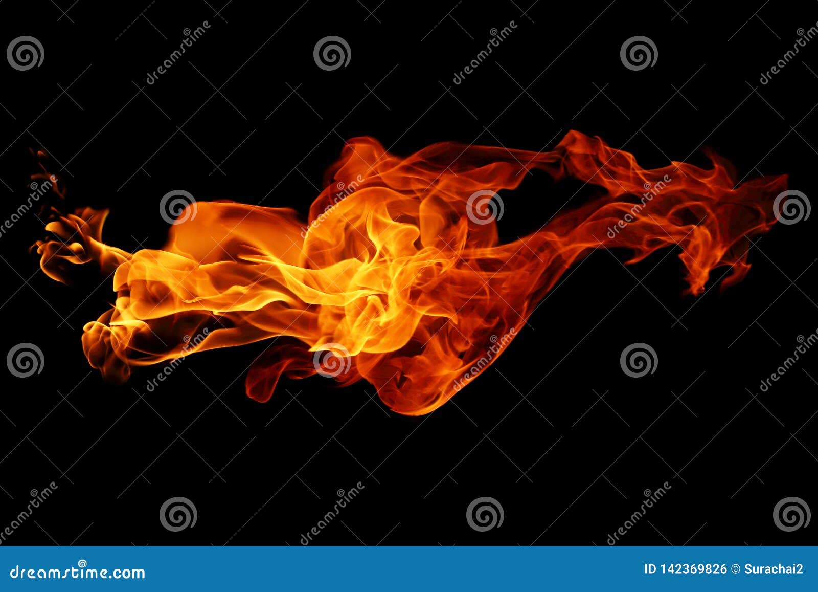Movement of Fire Flames Isolated on Black Background Stock Photo ...