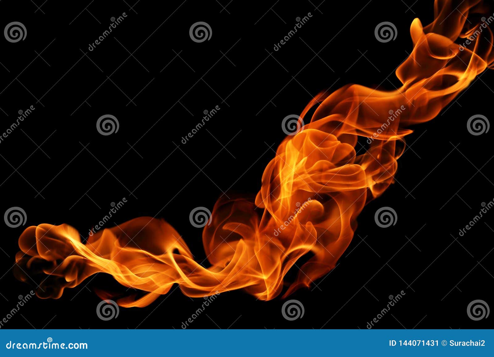 Movement of Fire Flames Isolated on Black Background Stock Image ...