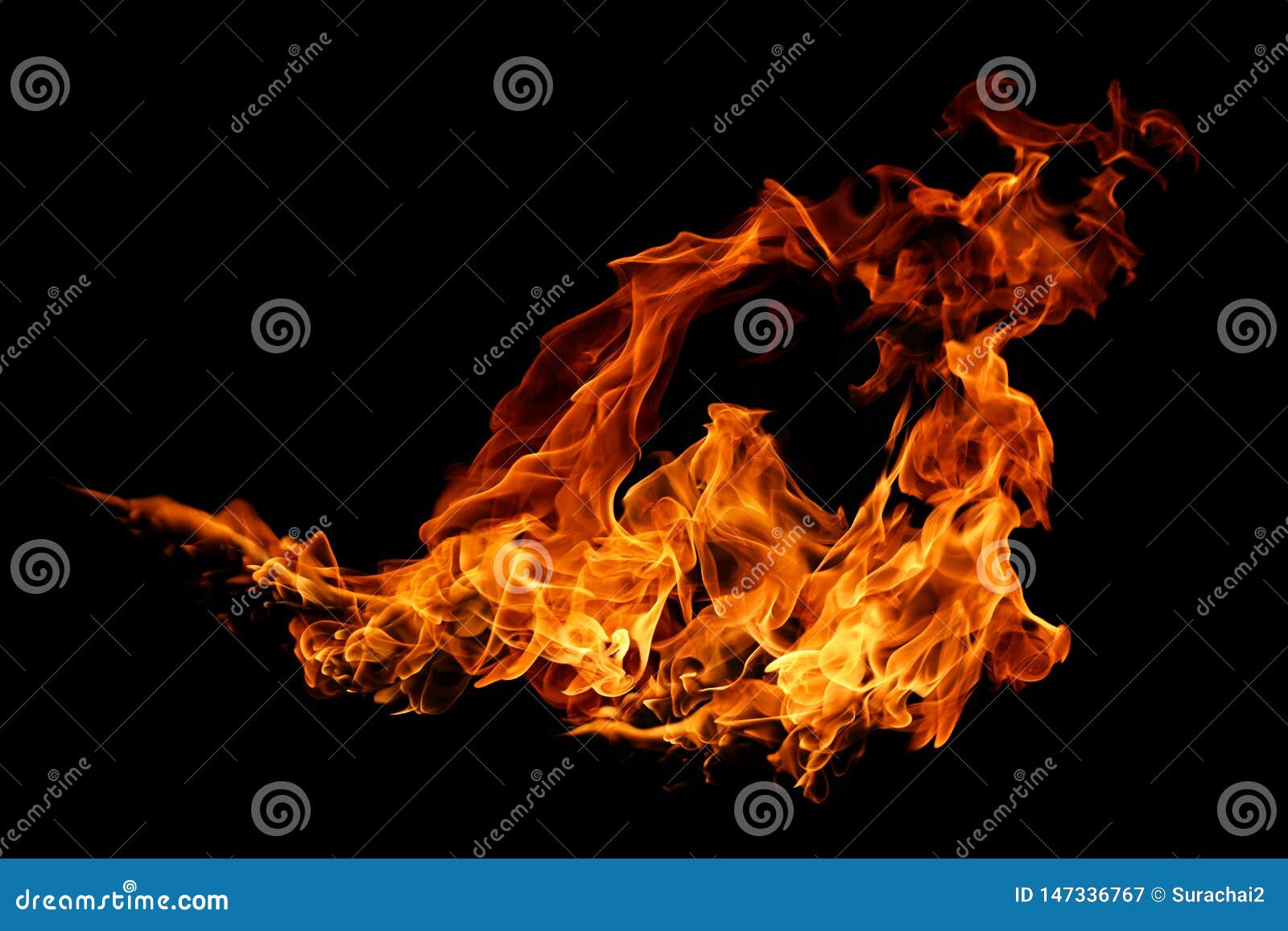 Movement of Fire Flames Isolated on Black Background Stock Image ...