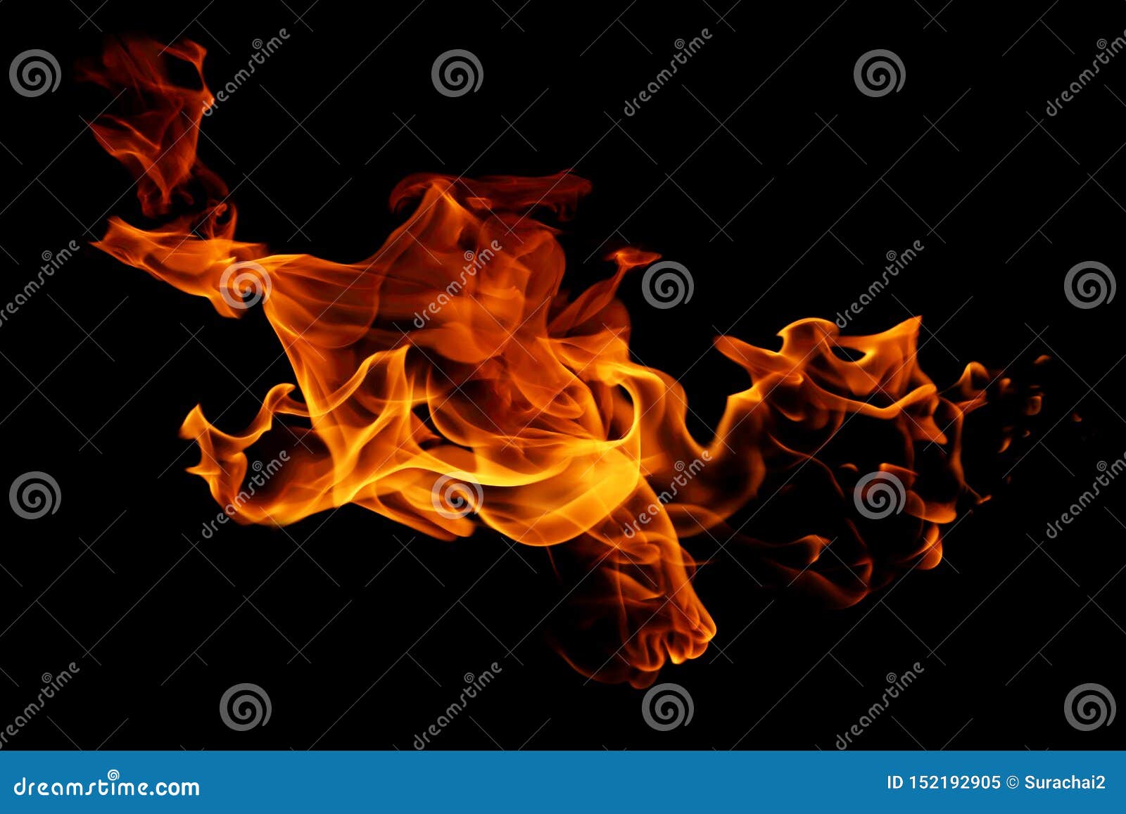 Movement of Fire Flames Isolated on Black Background Stock Image ...