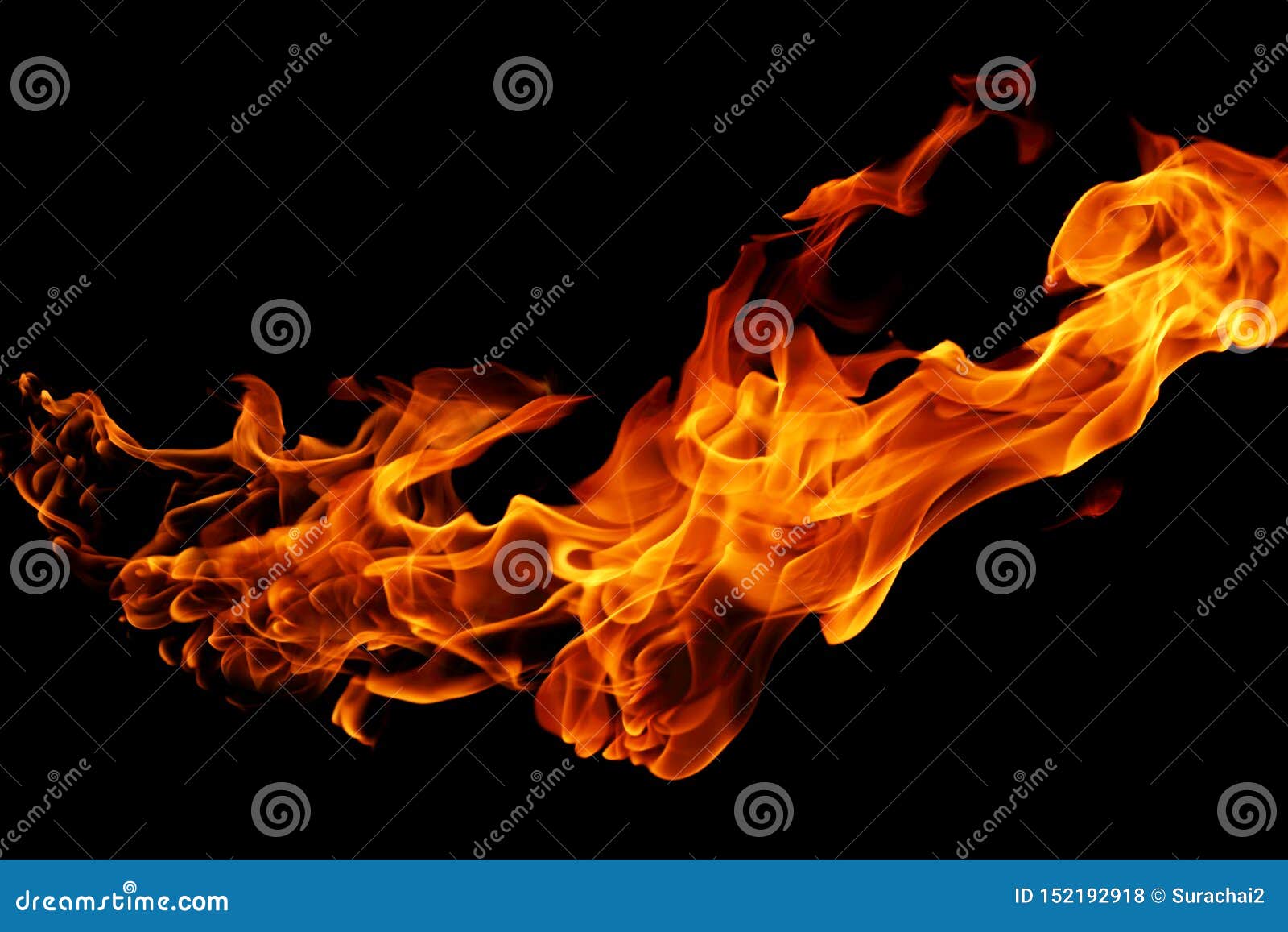Movement of Fire Flames Isolated on Black Background Stock Photo ...