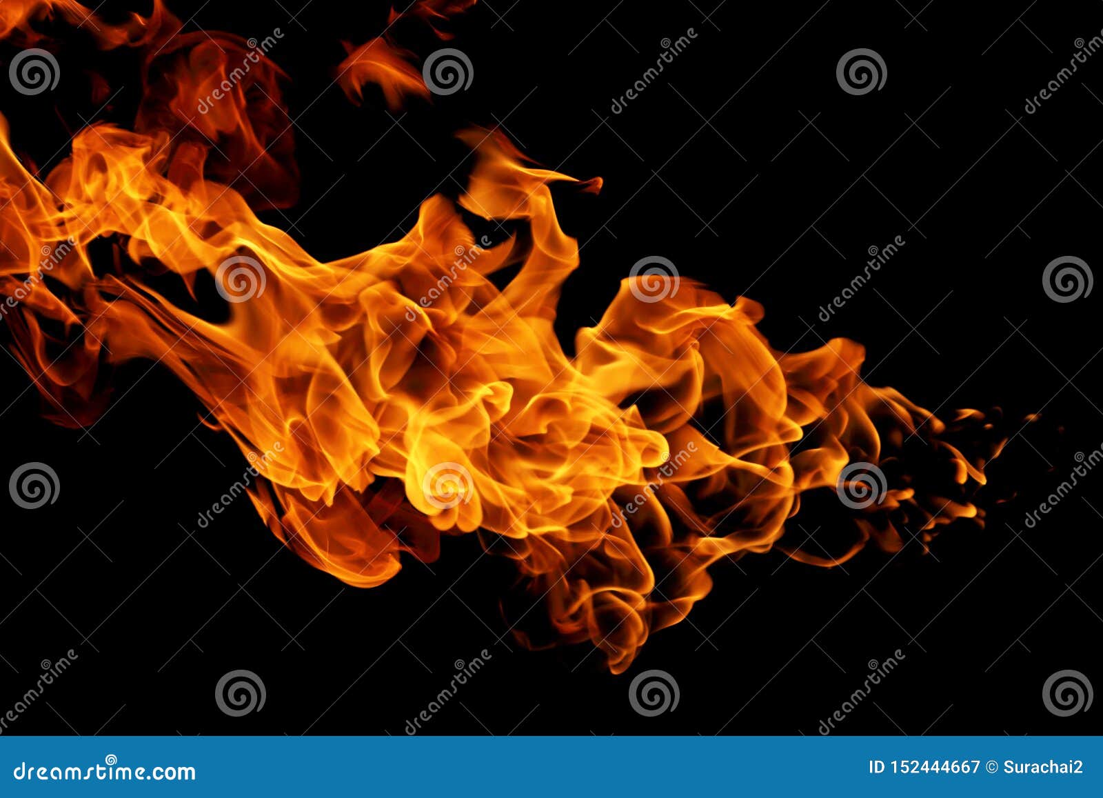 Movement of Fire Flames Isolated on Black Background Stock Image ...