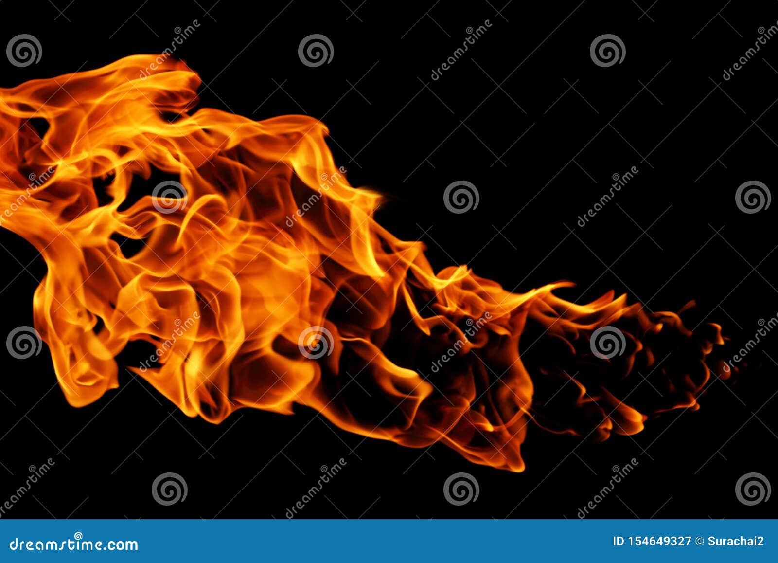 Movement of Fire Flames Isolated on Black Background Stock Image ...