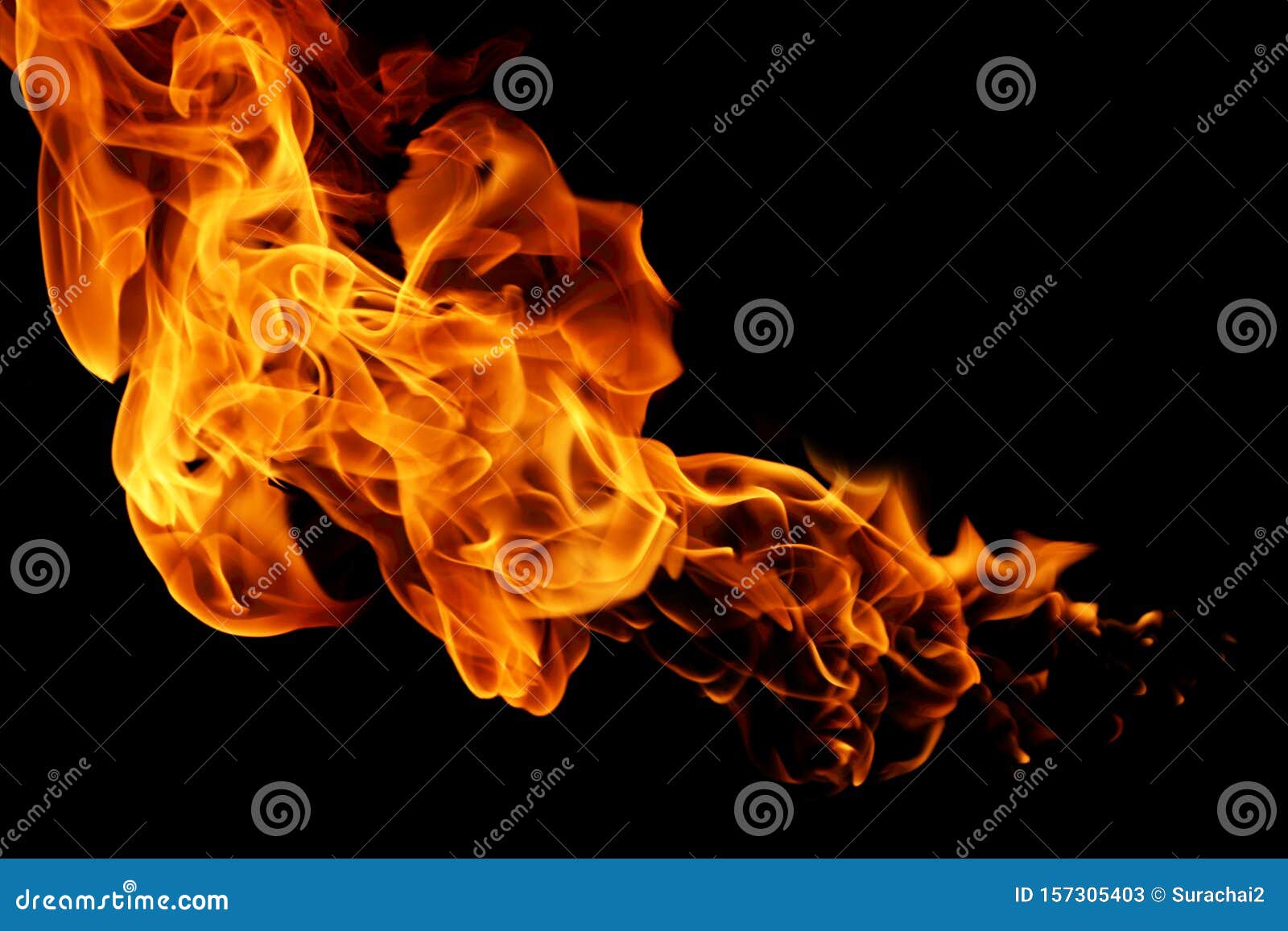 Movement of Fire Flames Isolated on Black Background Stock Image ...