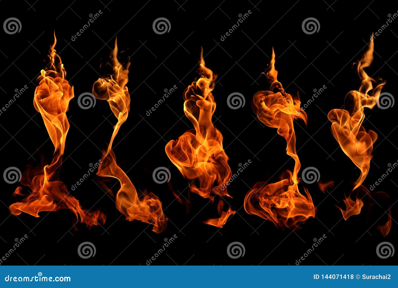 Movement of Fire Flames Isolated on Black Background Stock Photo ...