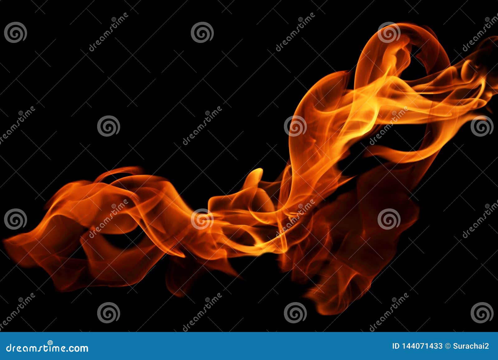 Movement of Fire Flames Isolated on Black Background Stock Image ...