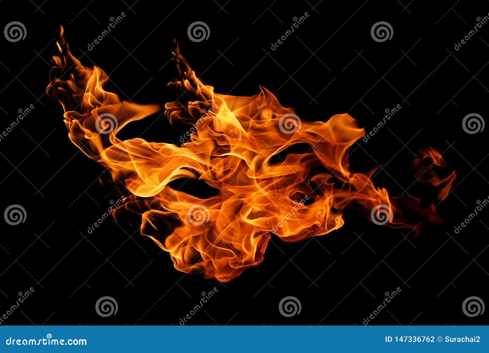 Movement of Fire Flames Isolated on Black Background Stock Photo ...