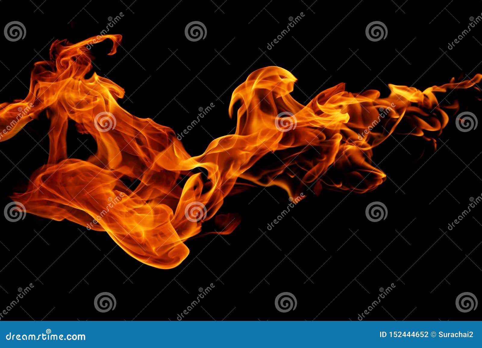 Movement of Fire Flames Isolated on Black Background Stock Photo ...