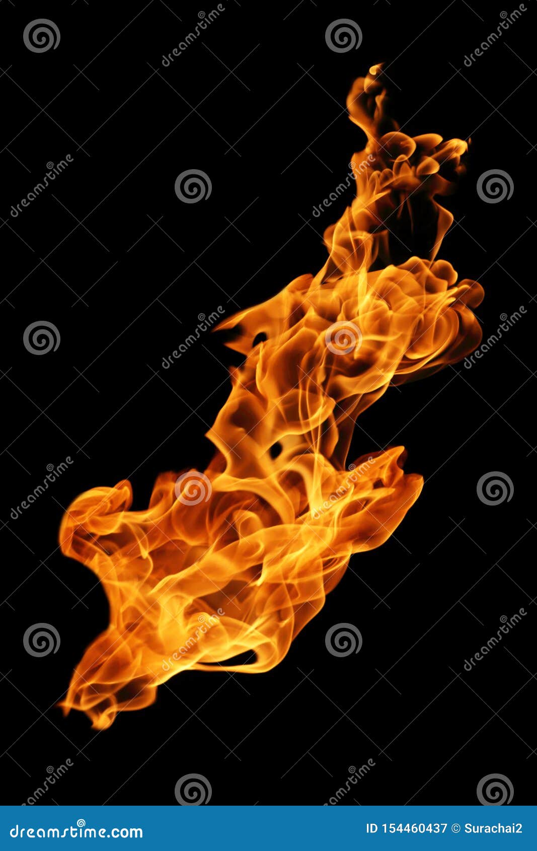 Movement of Fire Flames Isolated on Black Background Stock Image ...