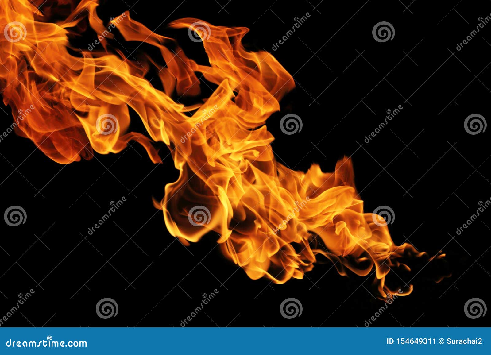 Movement of Fire Flames Isolated on Black Background Stock Image ...